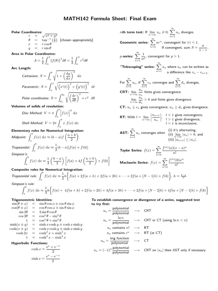 Engineering Mathematics Formula Sheet | PDF | Trigonometric Functions ...