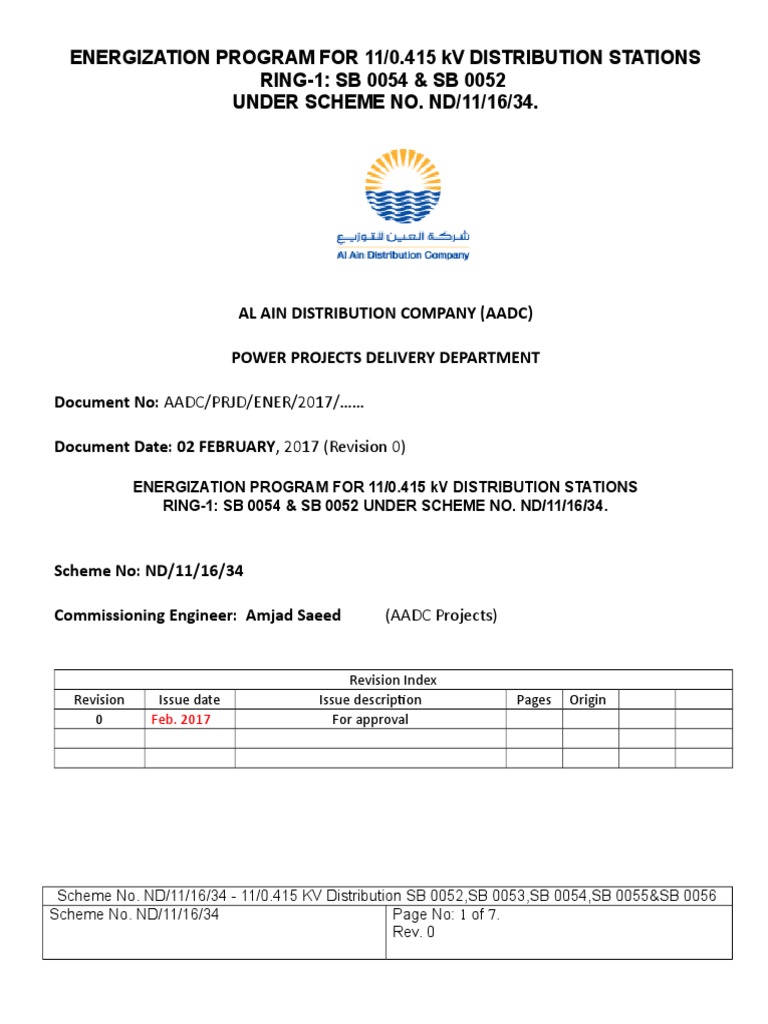 Energization - Procedure-11-0.415kV Dist. Ring1 (SB 0054 & SB 0052 ...