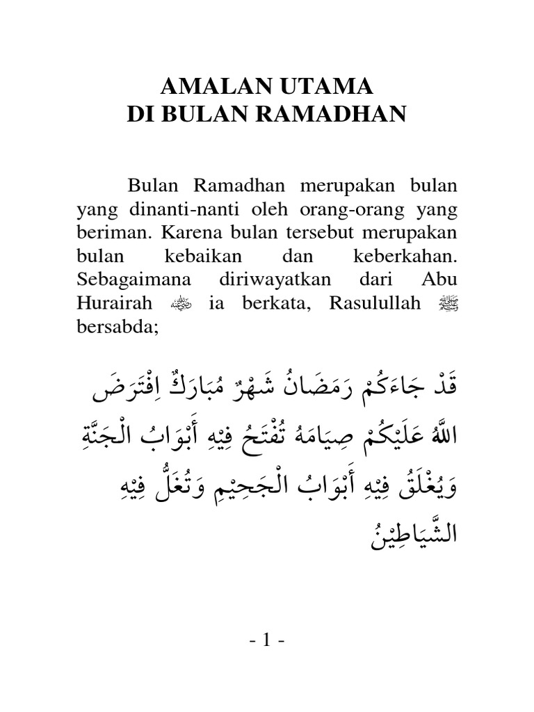 89 Amalan Utama Di Bulan Ramadhan PDF | PDF