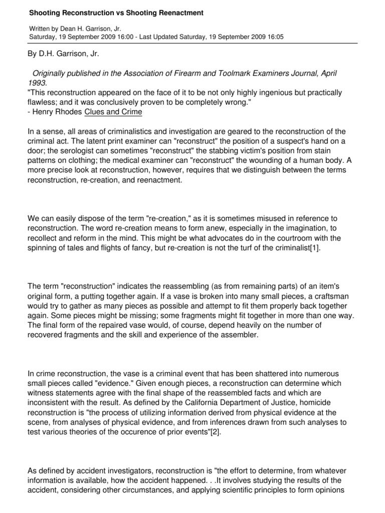 Shooting Reconstruction Vs Shooting Reenactment | PDF | Forensic ...