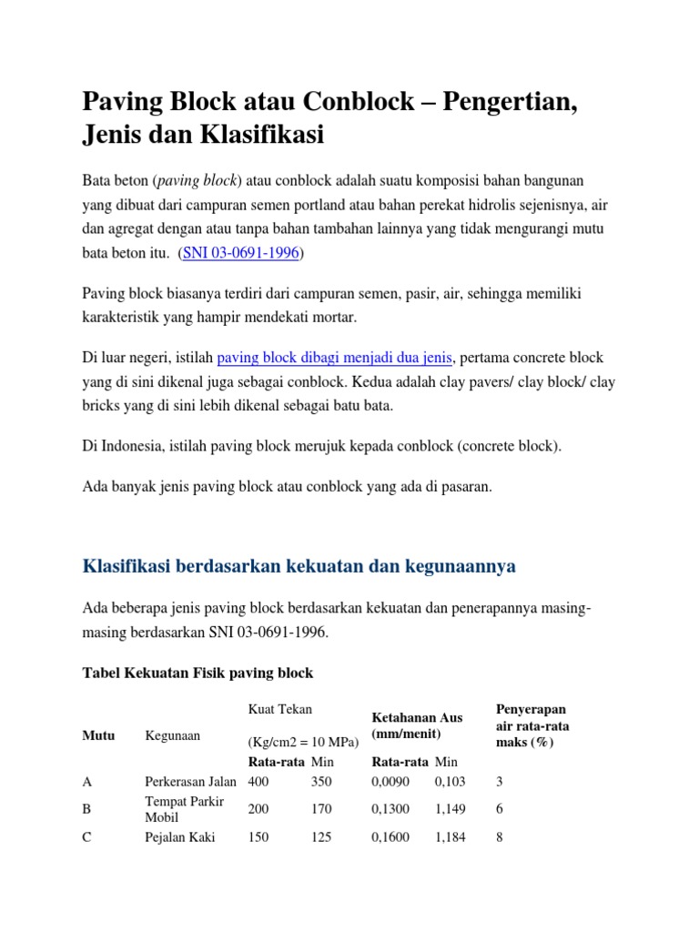 Paving Block Atau Conblock Jenis Klasifikasi | PDF