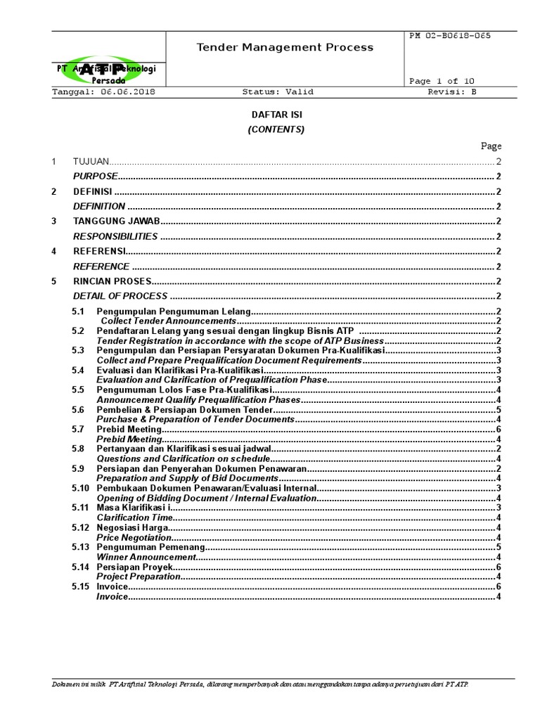Prosedur Tender Management Process | PDF