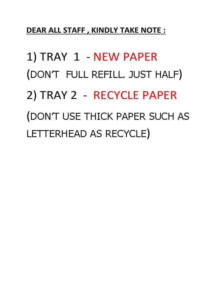 1) Tray 1 - 2) TRAY 2 - : New Paper | PDF