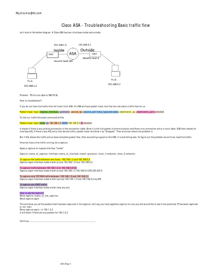 Cisco ASA - Troubleshooting Basic Traffic Flow | PDF | Transmission ...