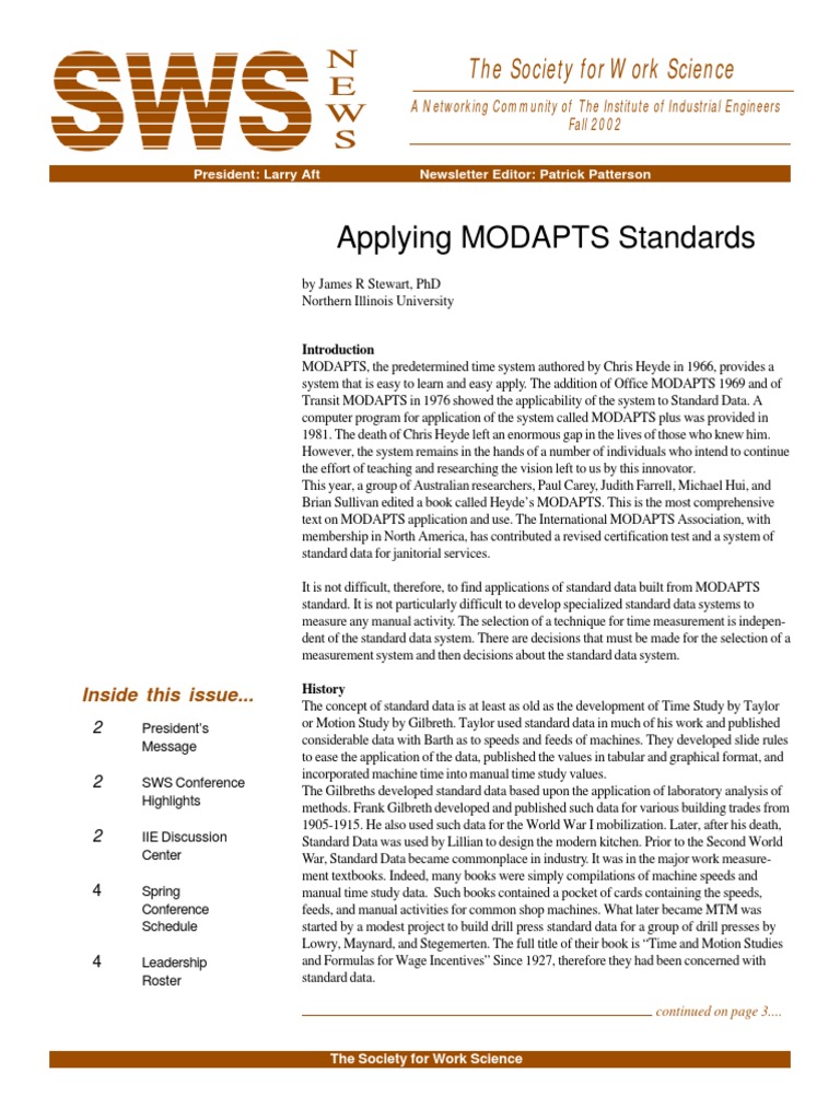 Applying MODAPTS Standards: N E W S | Download Free PDF | Measurement ...