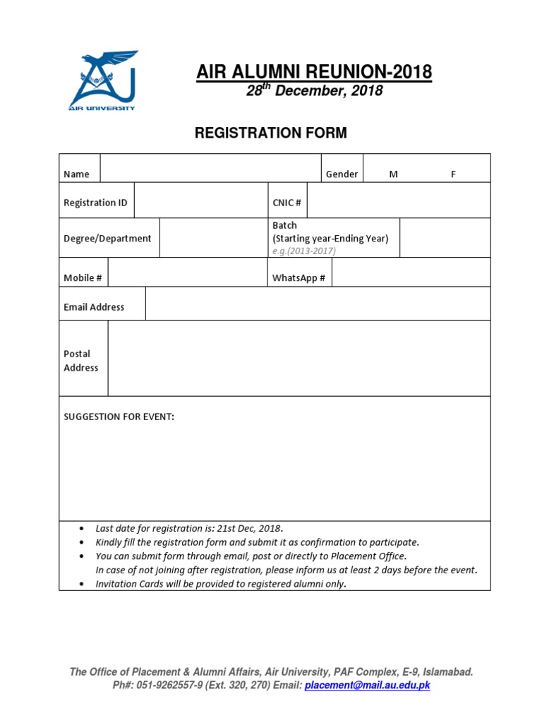 Alumni Reunion Form | PDF