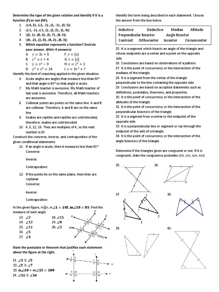 Inductive Deductive Median Altitude Perpendicular Bisector Angle ...