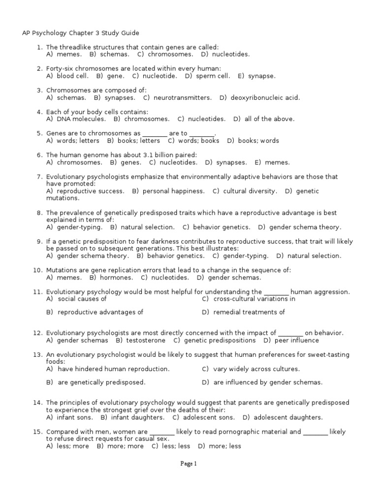 AP Psych Chapter 3 Study Guide on Chromosomes, Genes, and Heredity ...