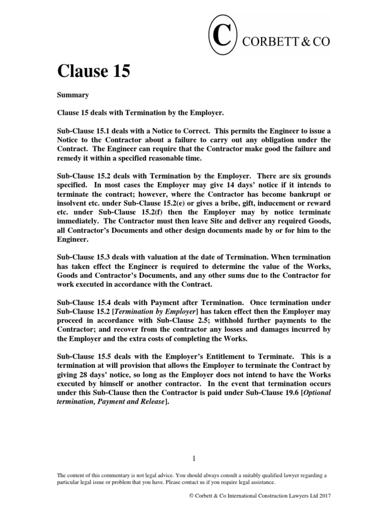 Clause 15: Termination, Payment and Release) | PDF | General Contractor ...