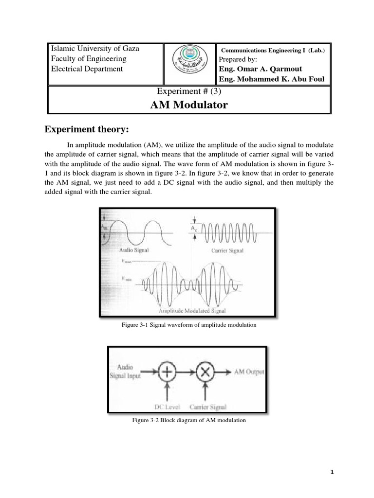 AM Modulator: Experiment Theory | PDF | Amplitude | Amplifier
