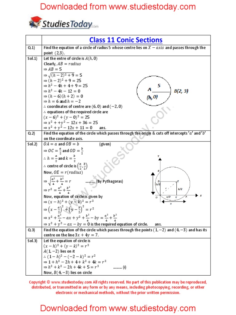 CBSE Class 11 Mathematics Worksheet - Conic Sections | PDF | Analytic ...