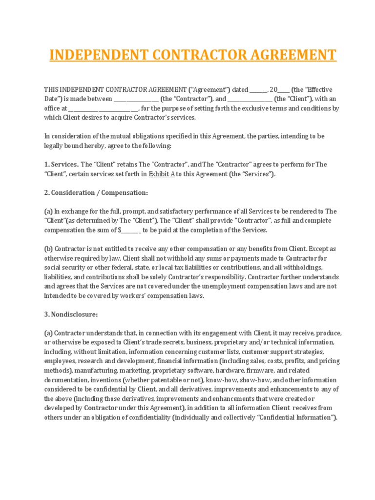 Independent Contractor Agreement Template | PDF | Law Of Agency ...