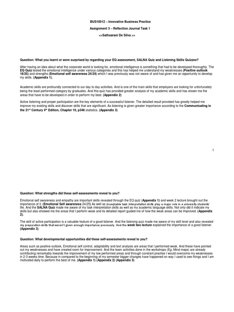 Assignment 3 - Reflective Journal Task 1 - Response Template | PDF ...