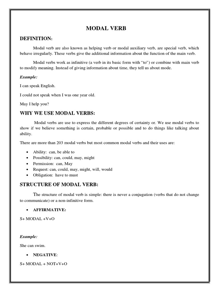 Modal Verb: Example | PDF | Verb | Semantics