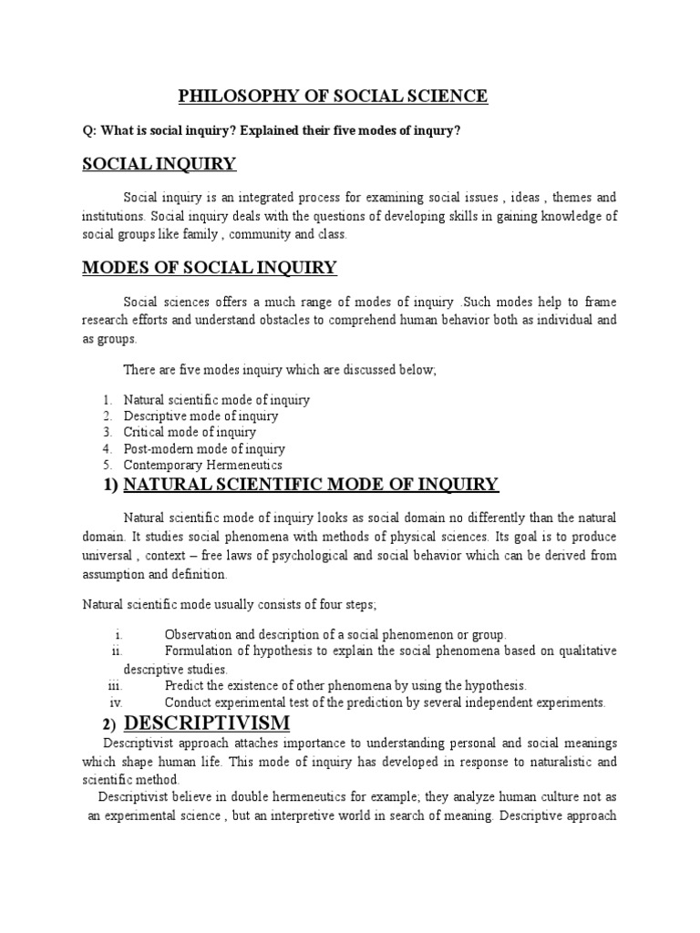 Five Modes of Social Inquiry | Inquiry | Social Sciences