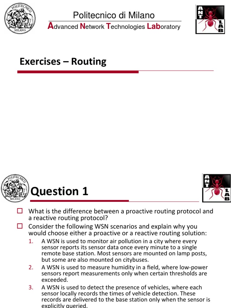 Exercises - Routing: Politecnico Di Milano | PDF | Wireless Sensor ...
