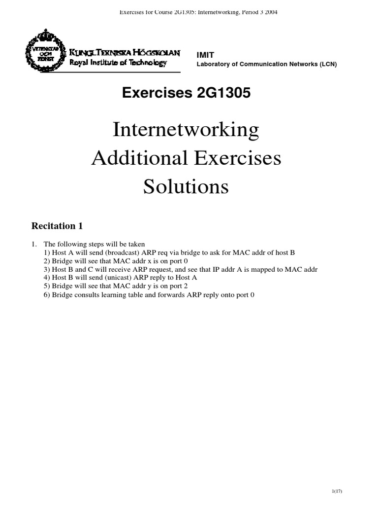 Internetworking Additional Exercises Solutions | PDF | Transmission Control Protocol | Ip Address