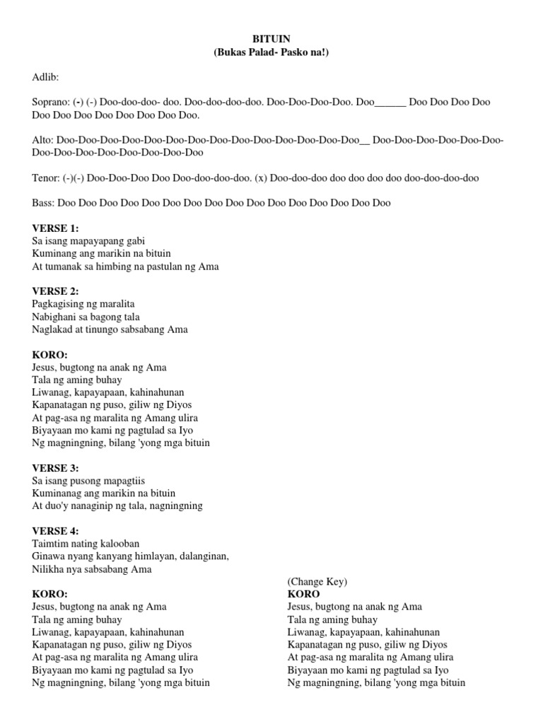 Bituin (Bukas Palad-Pasko Na!) | PDF