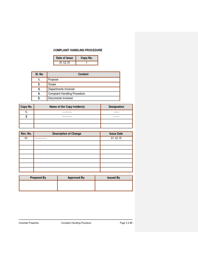 Complaint Handling Procedure for a Property Maintenance/ Management ...