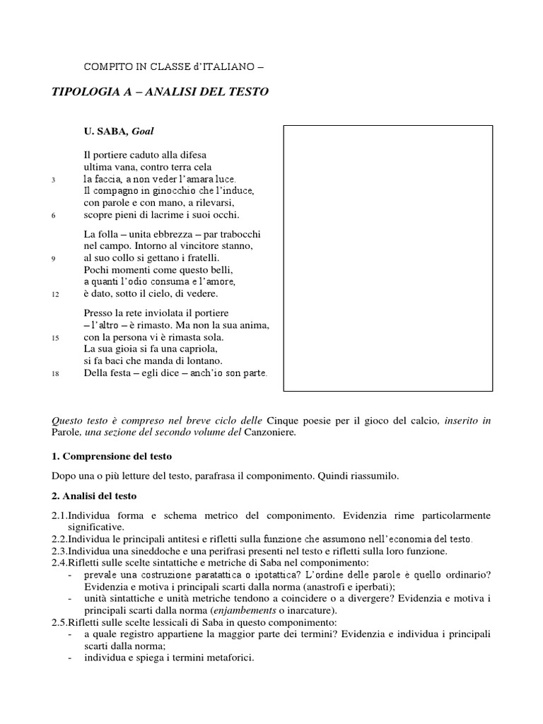 Analisi Testo, Saba, Goal | PDF