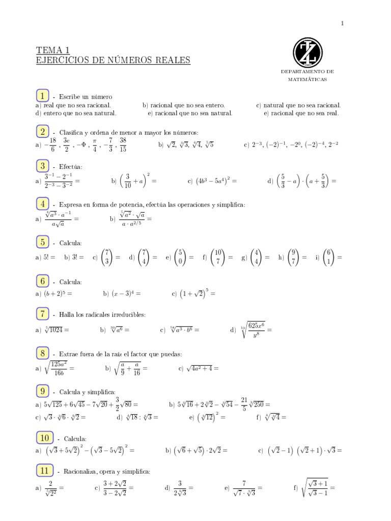 1 - Ejercicios de Números Reales PDF | PDF | Intervalo (Matemáticas ...