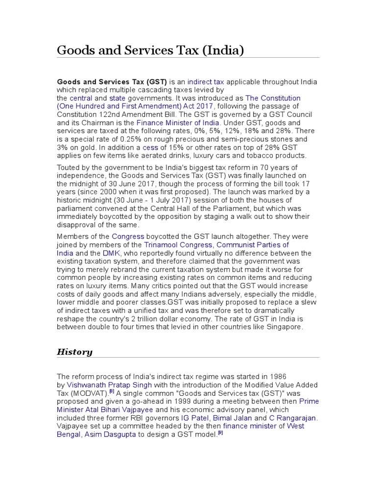 Overview of Goods and Services Tax (GST) India | PDF | Value Added Tax ...