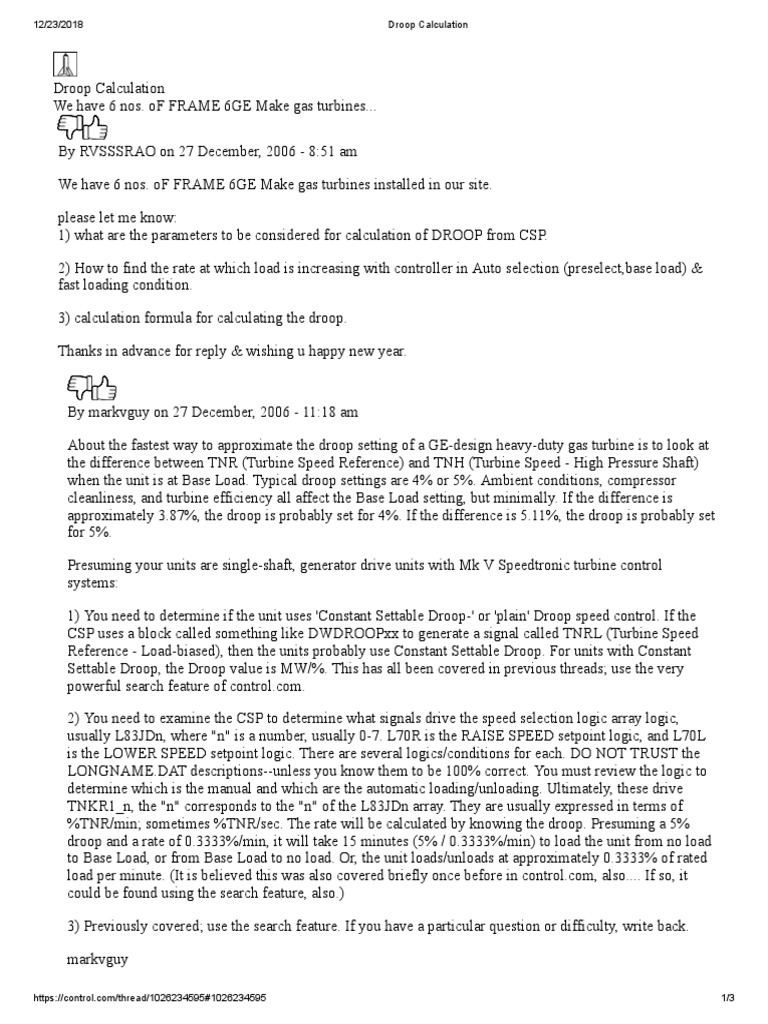 Droop Calculation | PDF | Electric Generator | Turbine