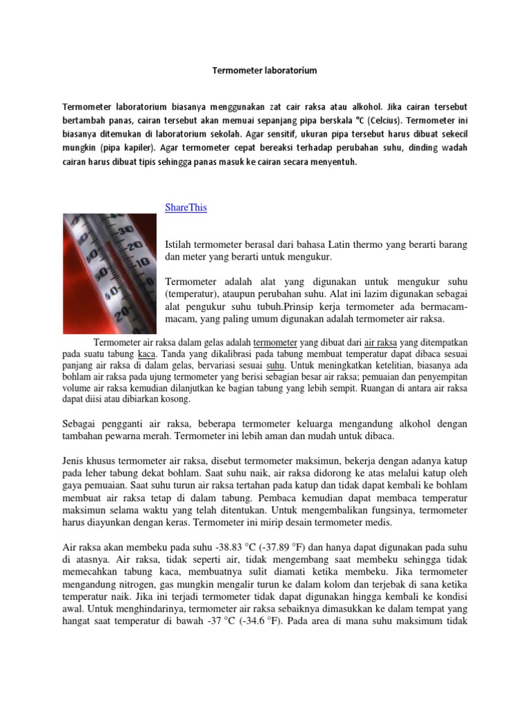 Fungsi dan Kegunaan Termometer Laboratorium | PDF