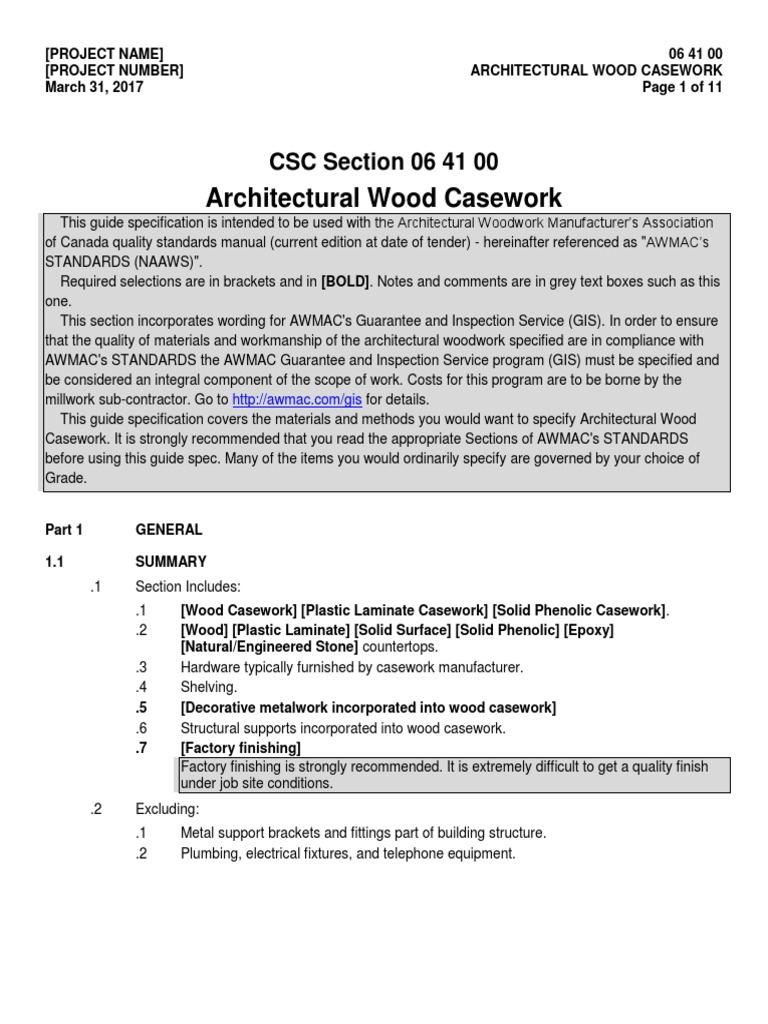 Architectural Wood Casework Specification | PDF | Cabinetry | Plywood