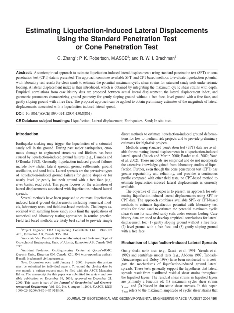 Estimating Liquefaction-Induced Lateral Displacements Using The ...