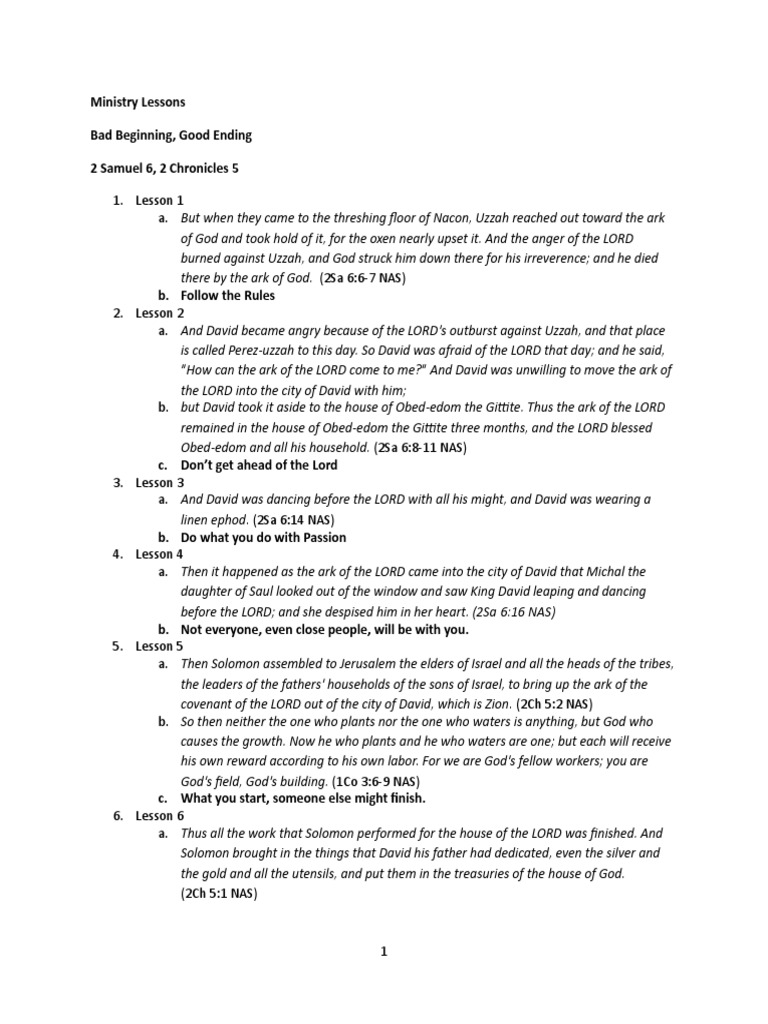 Ministry Lessons Sermon 1 Bad Beginning Good Ending | PDF | Ark Of The ...