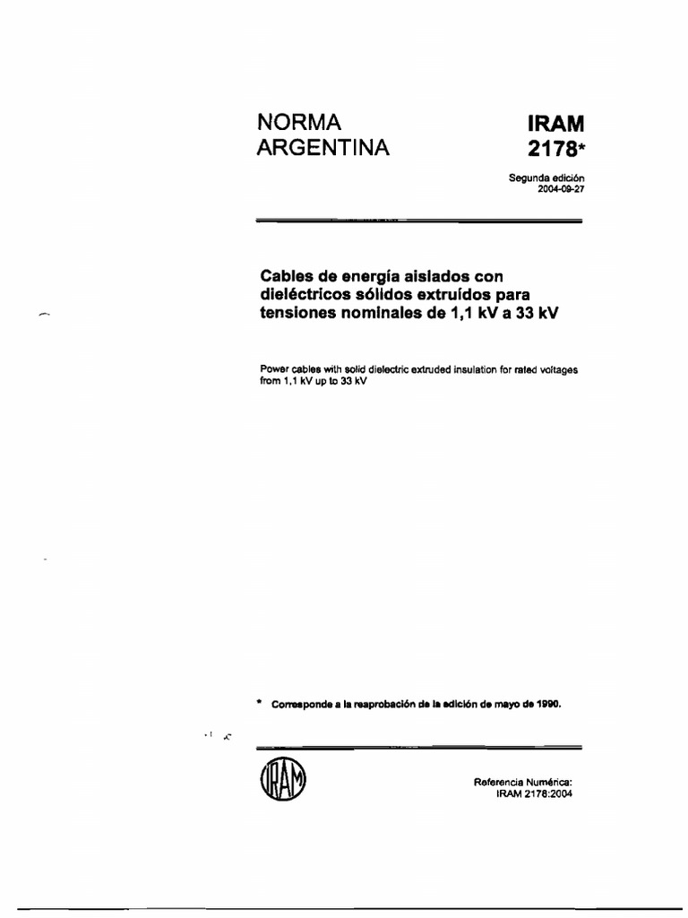 IRAM 2178 Cables de Energia Aislados Con Dieléctricos Sólido PDF | PDF ...