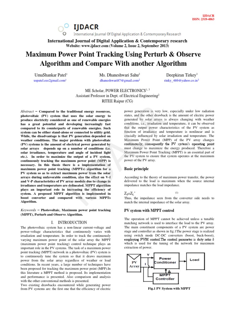 MPPT Algorithm PDF | PDF | Photovoltaic System | Photovoltaics