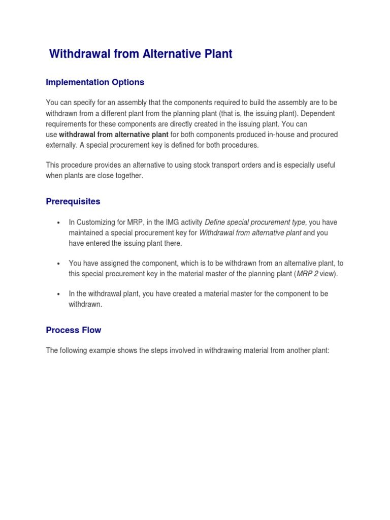 Withdrawal From Alternative Plant | PDF | Procurement | Plants