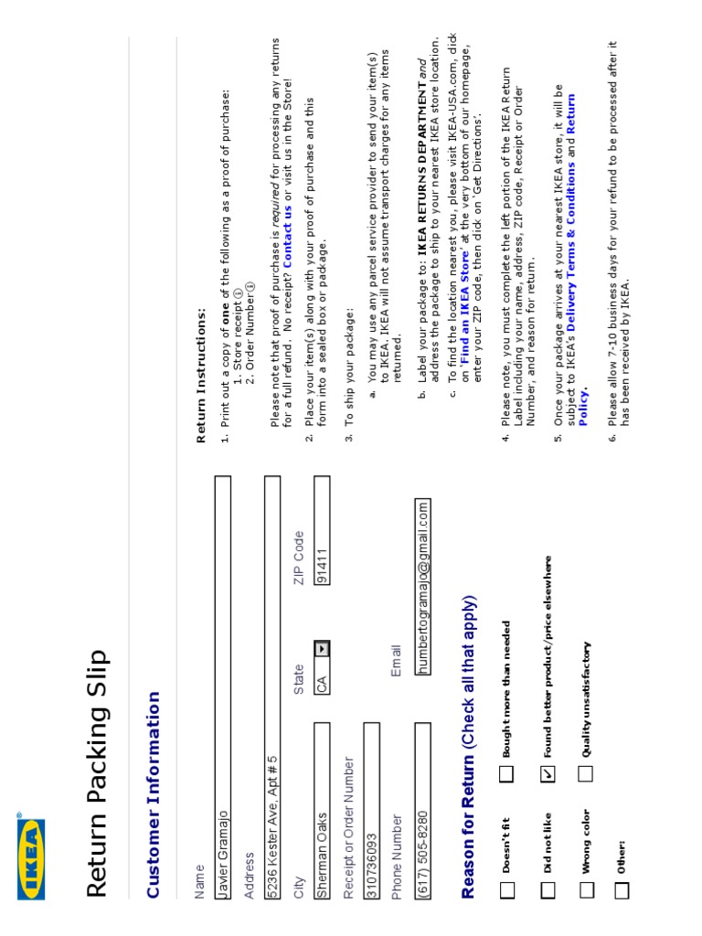 Ikea Return Packing Slip _ Ikea Retour En Magasin – QGWR