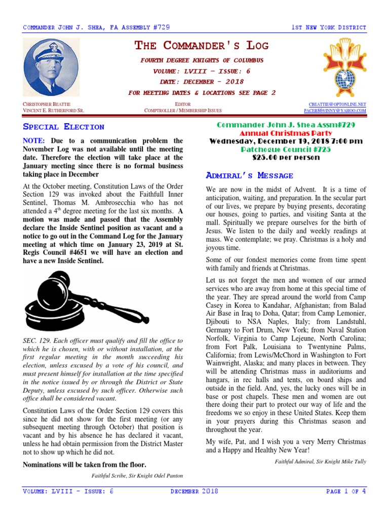 Commander Log December 2018 | PDF | Conscience | Catholic Church