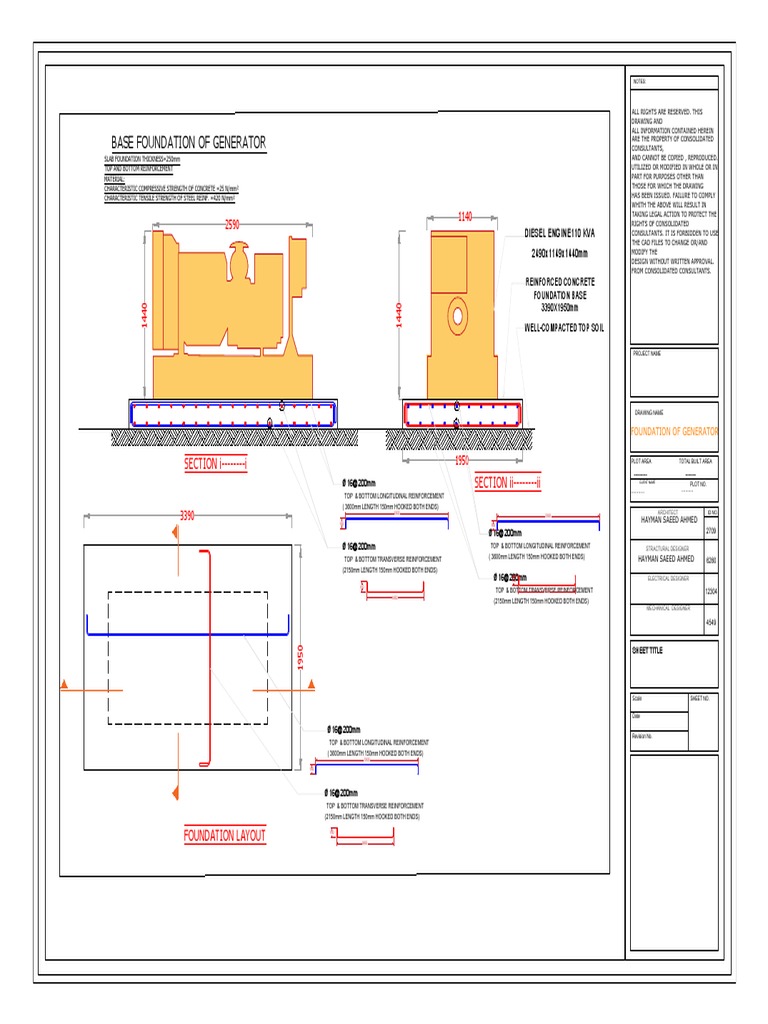 Base Foundation of Generator: SECTION I - I SECTION II - II | PDF ...