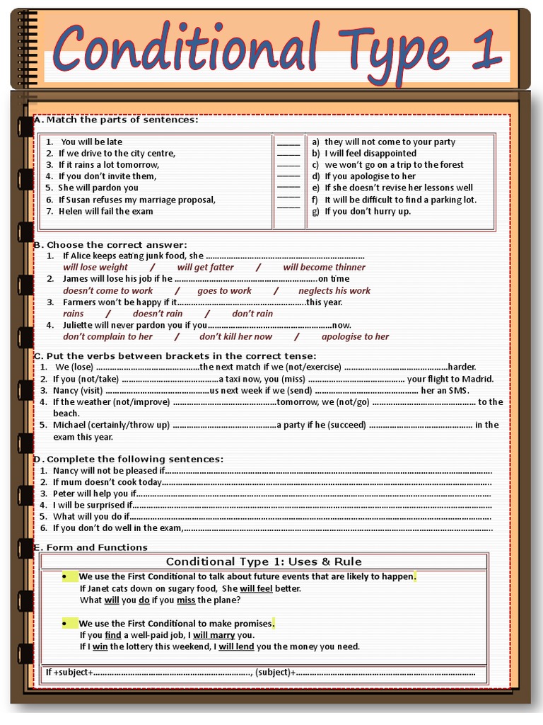 A. Match The Parts of Sentences:: Conditional Type 1: Uses & Rule | PDF ...