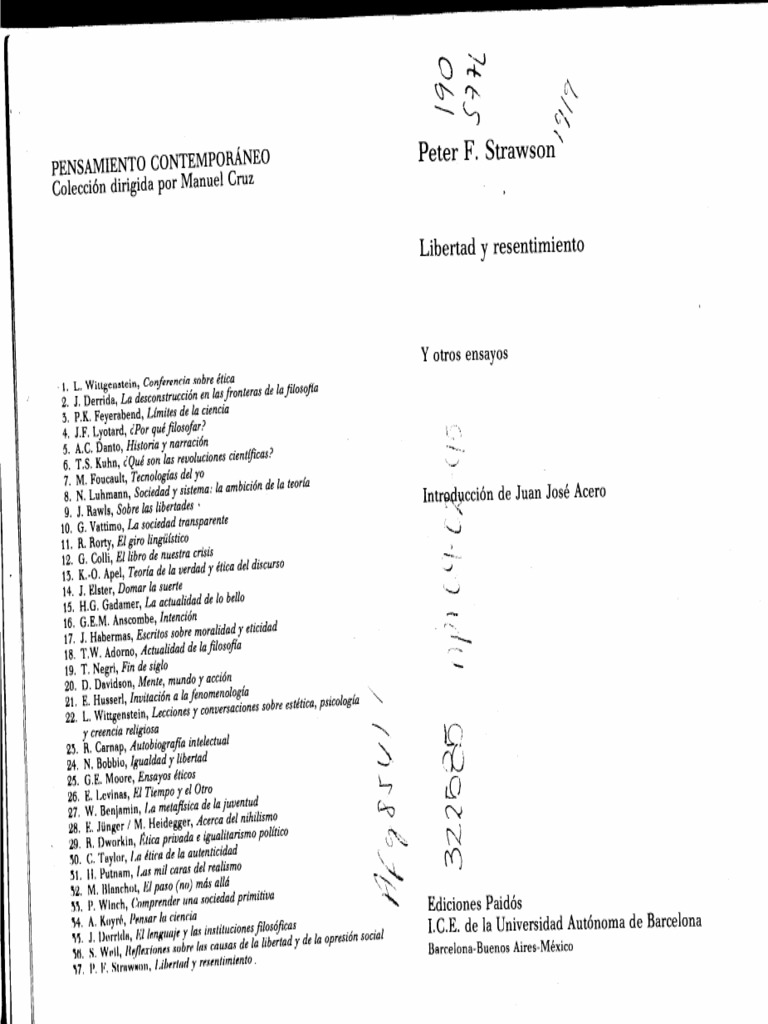Peter Strawson Libertad y Resentimiento PDF | PDF | Existencia | Filosofía