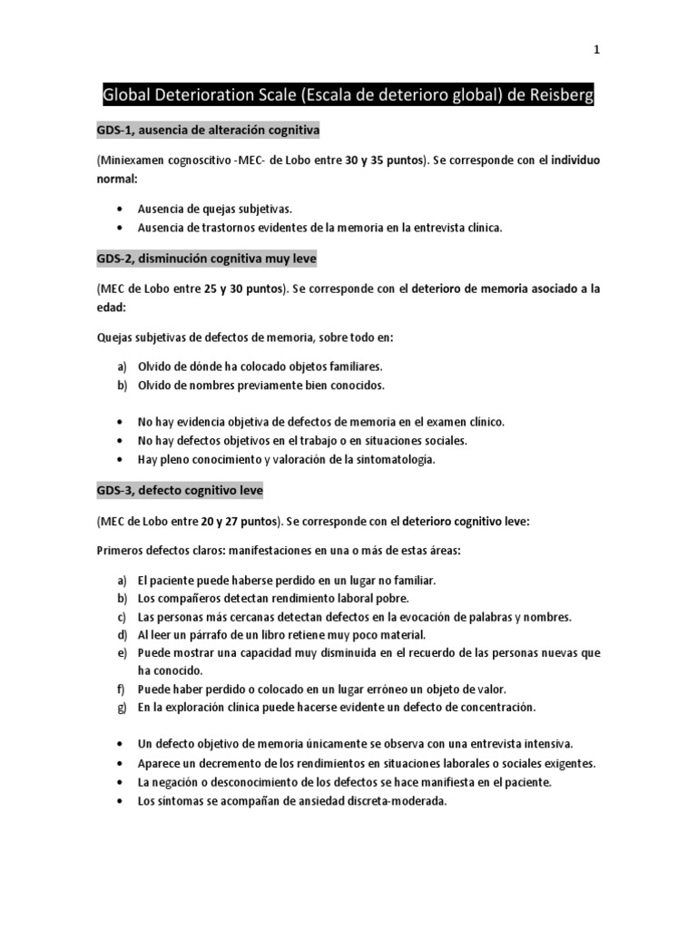 Escala de Deterioro Global (GDS) | PDF | Memoria | Ansiedad