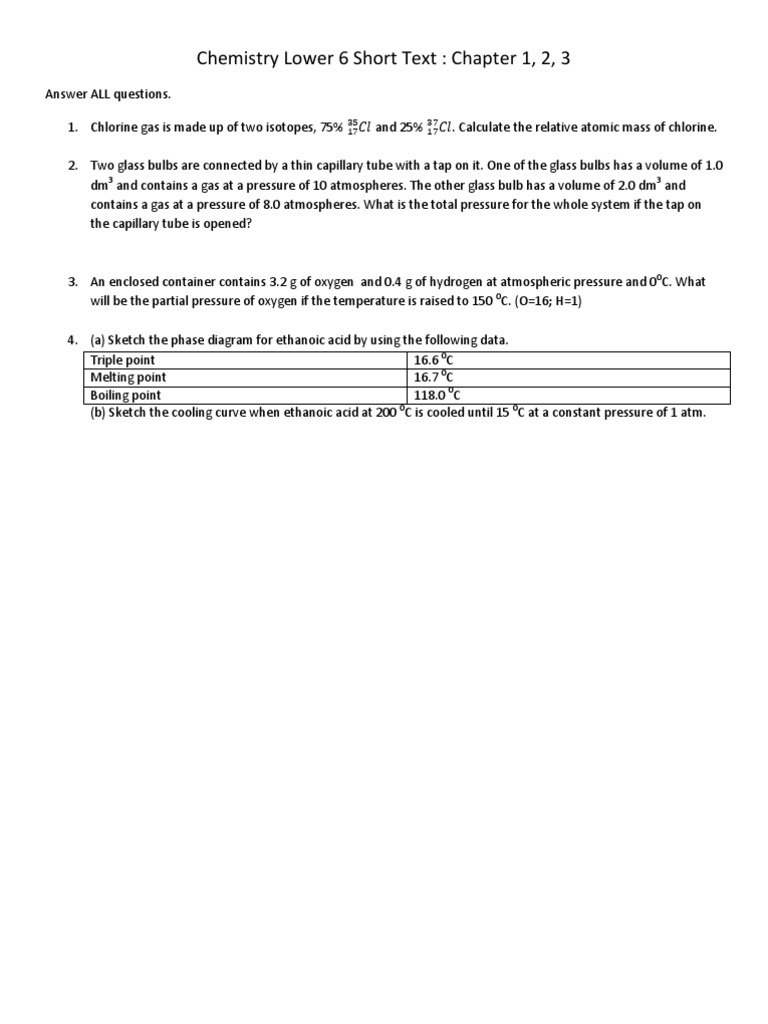 Chemistry Short Test: Isotopes & Gases | PDF