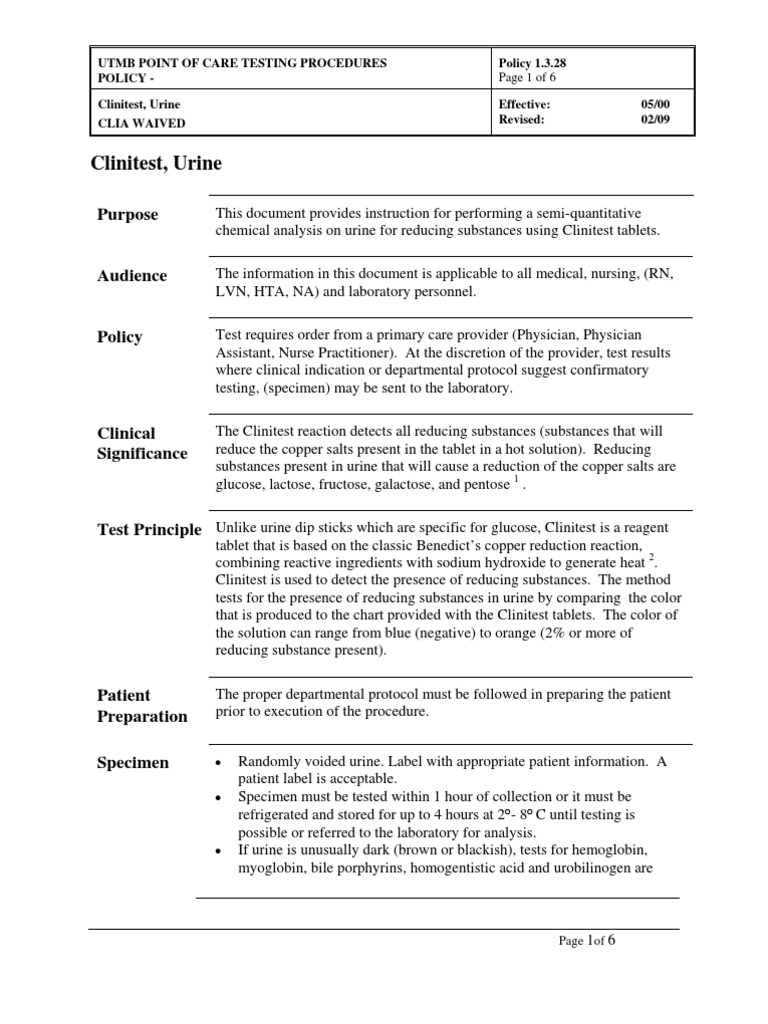 Clinitest Urine 02-09 | PDF | Sodium Hydroxide | Chemical Substances
