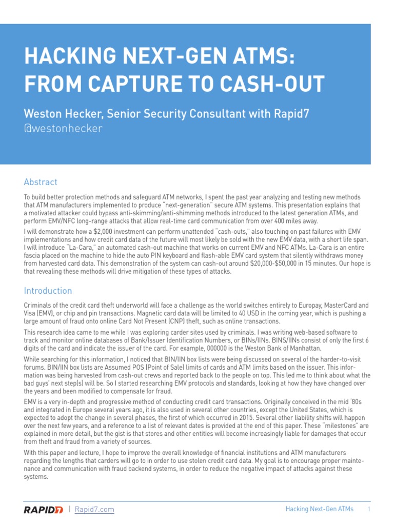 Hacking Next-Gen ATMs: From Capture to Cash-Out | PDF | Emv | Automated ...