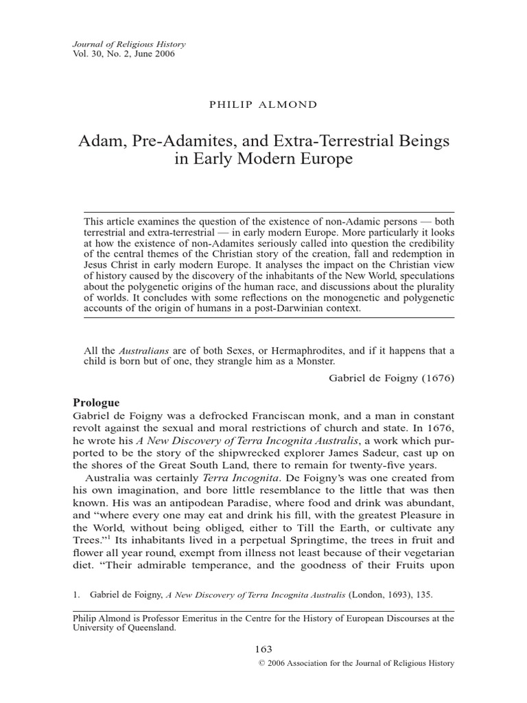 Adam, Pre-Adamites, and Extra-Terrestrial Beings in Early Modern Europe ...