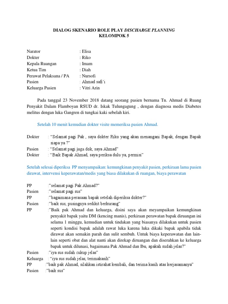 Dialog Skenario Role Play Discharge Planning | PDF