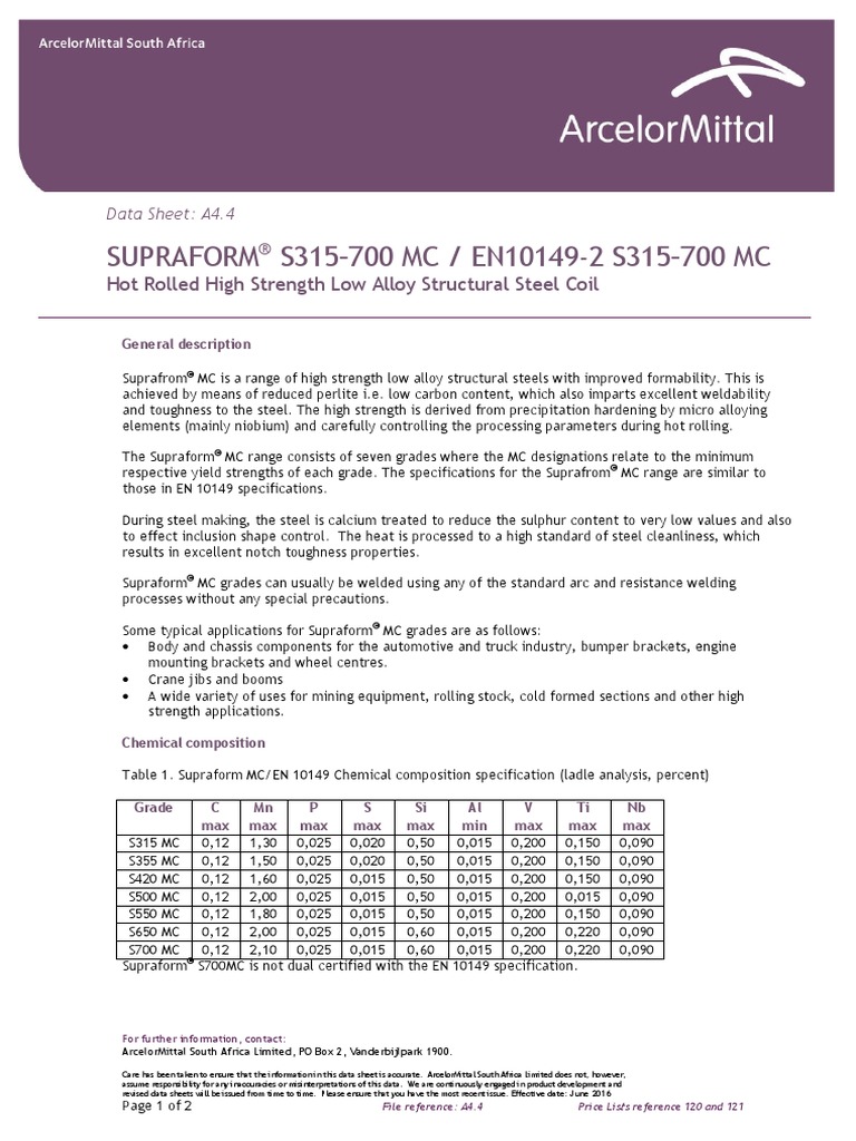 Steel Datasheet A4.4 | PDF | Rolling (Metalworking) | Steel