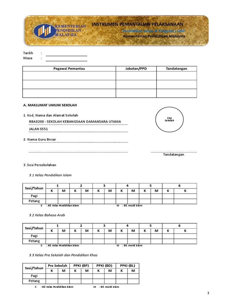 Instrumen Pemantauan Program J-QAF 2016 | PDF
