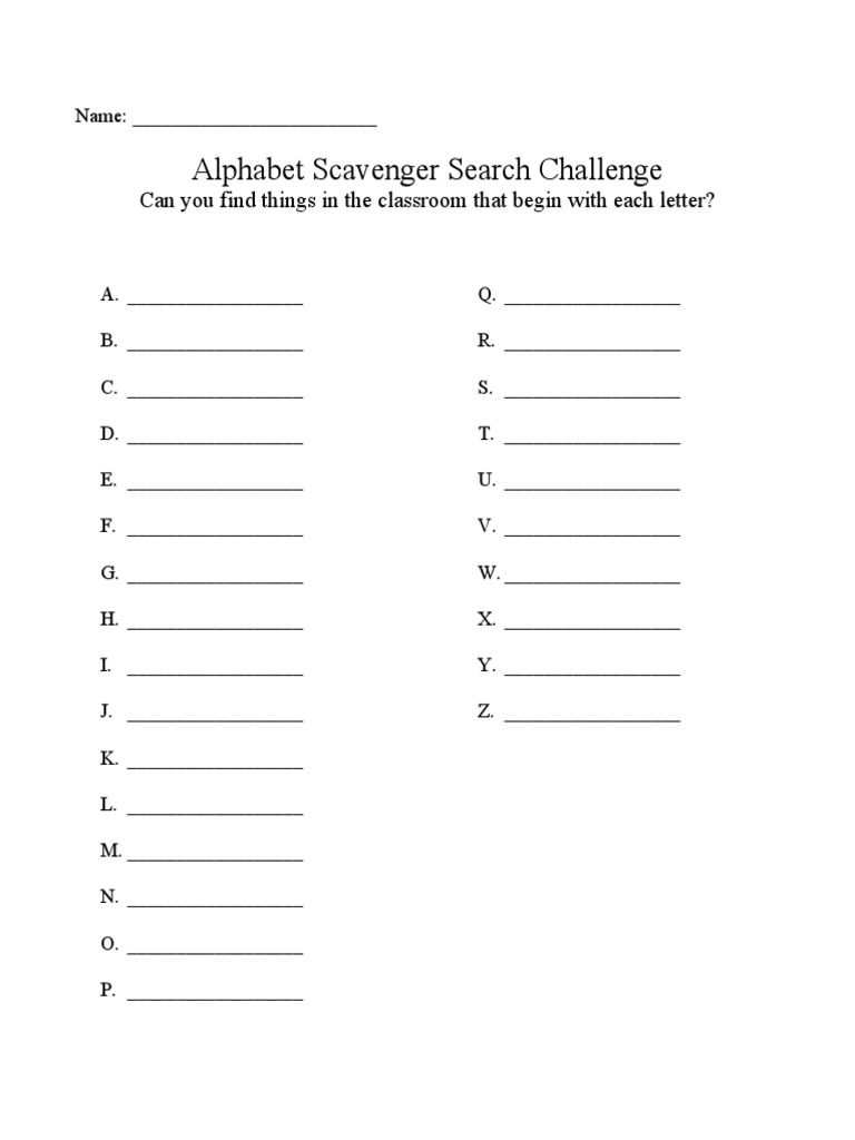 Classroom Alphabet Scavenger Hunt | PDF