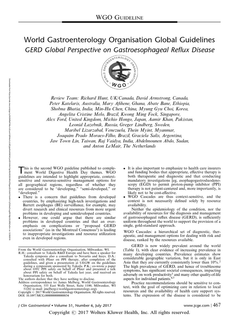 World Gastroenterology Organisation Global 5 Pdf Gastroesophageal