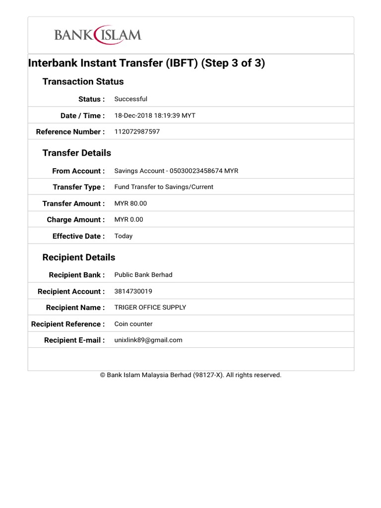 Interbank Instant Transfer (IBFT) (Step 3 of 3) : Transaction Status | PDF